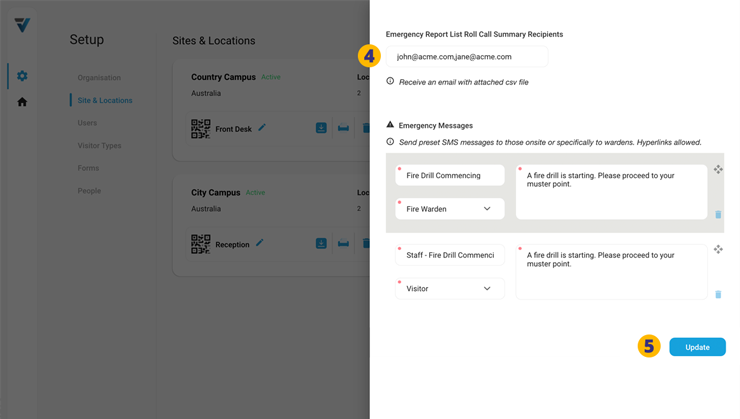 Set Recipients of Emergency Report List Roll Call Summary - VPass